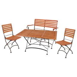 etc-shop Stuhl, 4 teilig Tisch Sitz Gruppe Eukalyptus Stühle Bank Garten Terrasse