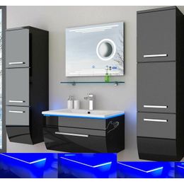 Homeline Badmöbel-Set Badmöbel Set montiert Schwarz oder Weiß Hochglanz Badezimmermöbel