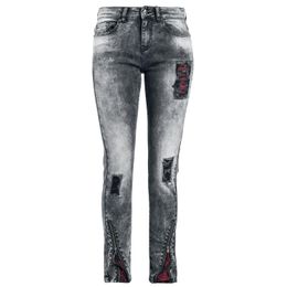 Rock Rebel by EMP Skarlett - Jeans mit starker Waschung, Rissen und Karo-Details Jeans schwarz in W27L30
