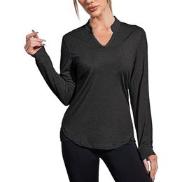 ZWY Funktionsshirt Damen Langarmshirt Yoga Sportshirt Leicht Fitness T-Shirt Wandern Outdoor V-Ausschnitt