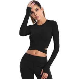 ZWY Funktionsshirt Gym Yoga Crop Top für Frauen Damen Langarm Laufshirt Fitness Kleidung mit Daumenloch Funktionsshirt