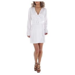 Ital-Design Minikleid Damen Party & Clubwear Wickel Wickeloptik Glänzend Minikleid in Weiß