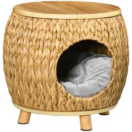 PawHut Katzenhöhle aus Rattan 2-in-1 Design Katzenkorb mit Kissen Katzenhütte