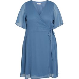 EVOKED VILA Kleid, Wickel-Ausschnitt, Bindegürtel, für Damen, blau, 54