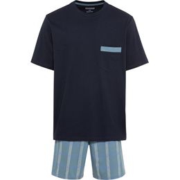 Schiesser Comfort Nightwear Shorty, Brusttasche, Baumwolle, für Herren, blau, 56