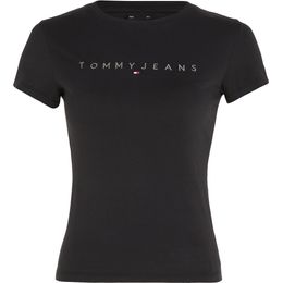 Tommy Jeans T-Shirt, Logo-Stickerei, für Damen, schwarz, S