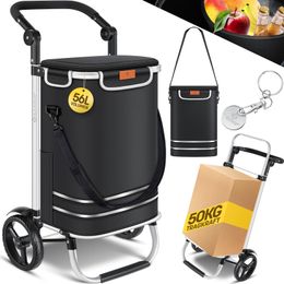 Kesser® Einkaufstrolley klappbar mit 56L Kapazität und belastbar bis 50kg 3in1 Trolley Sackkarre & Umhängetasche Faltbarer Einkaufswagen inkl. Kühlfach & Einkaufschip Treppensteiger