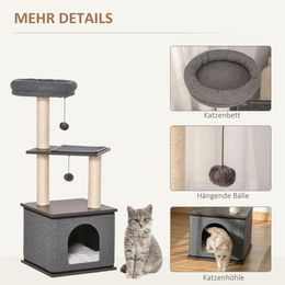 PawHut Katzenkratzbaum Katzenspielzeug Spielseil PB-Platte Sisal Dunkelgrau