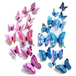 HIBNOPN Wandsticker 3D Simulierter Schmetterling-Wandaufkleber Magnet Doppelflügel 24er (24 St)