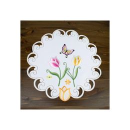 Platzset, Schmetterlinge und Tulpen, Delindo Lifestyle, (2-St), mit Zierstickerei, weiß