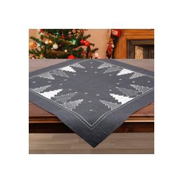 Delindo Lifestyle Mitteldecke Tannenbaum (1-tlg), Glattes Gewebe, bestickt, grau