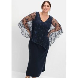 sheego Abendkleid Große Größen im Lagenlook, mit Mesh und Spitze, blau