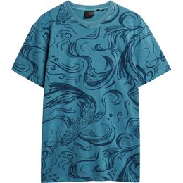 Superdry. T-Shirt, Allover-Print, Baumwolle, für Herren, blau, L
