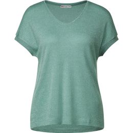 Street One T-Shirt, V-Ausschnitt, Schimmer-Optik für Damen, türkis, 42