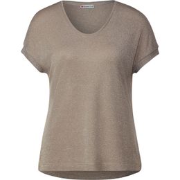 Street One T-Shirt, V-Ausschnitt, Schimmer-Optik für Damen, beige, 44