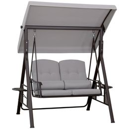 Outsunny 2-Sitzer Hollywoodschaukel Gartenschaukel mit Sonnendach Kissen Tablett Metall Polyester Gr
