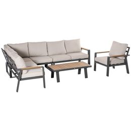 Outsunny 6-teiliges Gartenmöbelset Sofa Sessel Beistelltisch Alu Cremeweiß