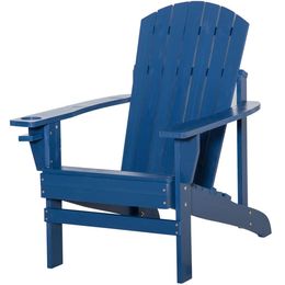 Outsunny Adirondack-Gartenstuhl mit Becherhalter Gartenliege Balkonstuhl Massivholz Blau 97 x 72,5 x 93 cm