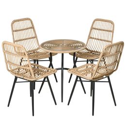 Outsunny 5-tlg. Polyrattan Gartenmöbel Set Essgruppe Esstisch mit 4 Stühlen Gartensitzgruppe mit Beistelltisc