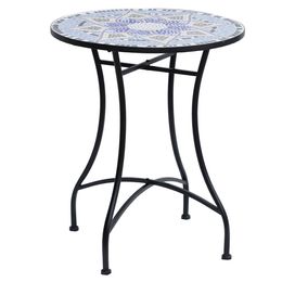 Outsunny Gartentisch Mosaiktisch Balkontisch Beistelltisch Seviertisch rund Stahl + Keramik Blau + Weiß Ø60 x
