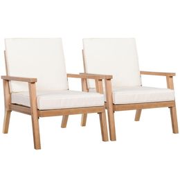 Outsunny 2er-Set Gartenstühle mit Kissen Gartensessel Set Gartenstuhl aus Pappelholz Gartenmöbel Holzstuhl Ba