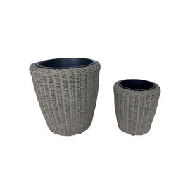 HC Garten & Freizeit 2er Set Blumentopf Rattan Optik mit Plastiktöpfen