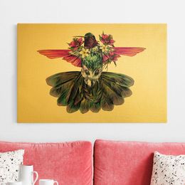 Bilderwelten Leinwandbild Tiere Illustration Kunstdruck bunt - Illustration floraler Kolibri - V&ouml;gel XXL Wohnzimmer Schlafzimmer