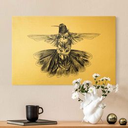 Bilderwelten Leinwandbild Tiere Illustration Kunstdruck schwarz - Illustration fliegender Kolibri Schwarz - V&ouml;gel XXL Wohnzimmer Schlafzimmer
