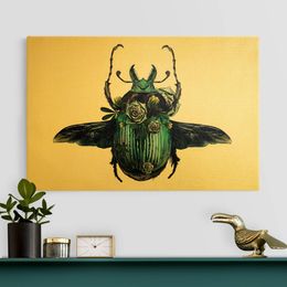 Bilderwelten Leinwandbild Tiere Illustration Kunstdruck gr&uuml;n - Illustration floraler K&auml;fer - Insekten XXL Wohnzimmer Schlafzimmer