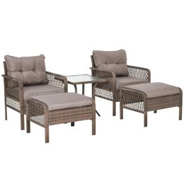 Outsunny Rattan Gartenmöbel für 4 Personen 5-tlg. Outdoor-Sitzgarnitur Sofa mit Hocker Tisch Sitzgru