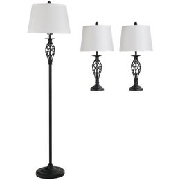 HOMCOM 3er-Lampenset 2 Tischlampe(ø38 x 158 cm) + 1 Stehlampe(ø30 x 62 cm) Weiß