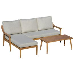 Outsunny 3-teiliges Gartenmöbel Set mit Chaiselongue Doppelsofa Beistelltisch & Kissen Khaki Loungemöbel Gart