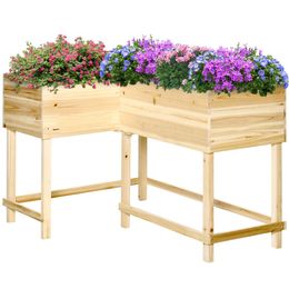 Outsunny Hochbeet Holz Pflanzkasten mit Bewässerungssystem Vliesstoff Blumenkasten Blumentopf Kräute