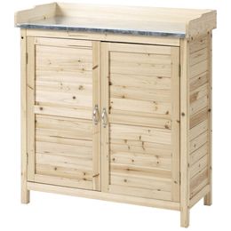 Outsunny Gartenschrank Holz Geräteschrank Schrank mit 2 Einlegeböden Natur