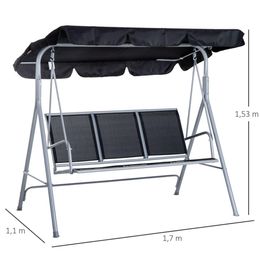 Outsunny Hollywoodschaukel 3-Sitzer Metall Schwarz+Silber 171 x 108 x 154 cm