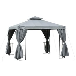 Outsunny Gartenpavillon Pavillon 2,95 x 2,95 m 4 x Seitenteile Doppeldach Grau