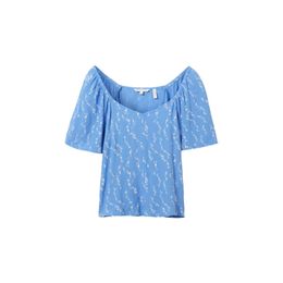 Tom Tailor Denim Damen Bluse mit Livaeco, blau, Allover Print, Gr. XL