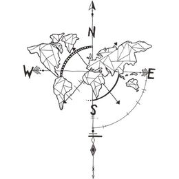 FIDDY Wandsticker Geometrie Weltkarte Wandaufkleber Kompass Wand (1 St)