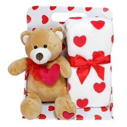 BEMIRO Tierkuscheltier Valentinstag Geschenk Teddy mit Herz und Kuscheldecke im Set