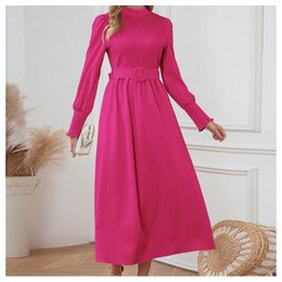 TZTA Trading UG Midikleid Damen A-Linien-Kleid Plisseekleid Freizeitkleid Langärmeliges Kleid