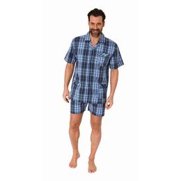 Normann Pyjama Herren kurzarm Schlafanzug Shorty Pyjama gewebt mit Knopfleiste