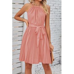 Orient Phoenix Dirndl Damen A-Line Kleid Ärmellos Gürtel Swing Sommer Plissiert Cocktailkleid Party Strand Minikleider Plissiertes kleid