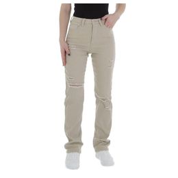 Ital-Design Destroyed-Jeans Damen Freizeit (85989828) Destroyed-Look Stretch High Waist Jeans in Beige