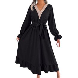 B.X Dirndl Damenkleider Guipure-Spitzeneinsatz Kleid Freizeitkleider für Damen Damen-Midikleid mit V-Ausschnitt Kleid mit modisches Tunika-Kleid