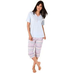 Normann Pyjama Damen kurzarm Capri Schlafanzug im Ethnolook