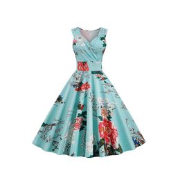 B.X Abendkleid Damen Freizeit Sommerkleid PartyKleid Gemustertes Kleid Druckkleid V-Ausschnitt hohe Taille Ärmelloses Cocktailkleid Rüschensaum-kleid