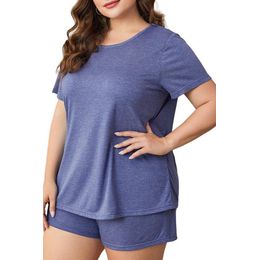 B.X Pyjama Gestricktes T-Shirt mit Rundhalsausschnitt für Damen in Übergröße Sommerliches