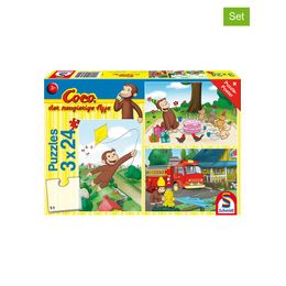 Schmidt Spiele 3x 24tlg. Puzzle-Set: "Coco, der neugierige Affe, Spaß mit Coco" - ab 3 Jahren