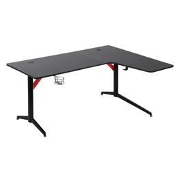 HOMCOM Gaming Tisch PC Tisch Schreibtisch Metall MDF Schwarz+Rot 157 x 111,8 x 74 cm