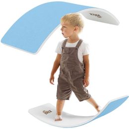 Balance Board für Kinder & Erwachsene, 83x30 cm, Weiß mit Filz Blau, aus Holz, Anti-Rutsch, Balance Wippe, Montessori Spielzeug ab 3 Jahre,